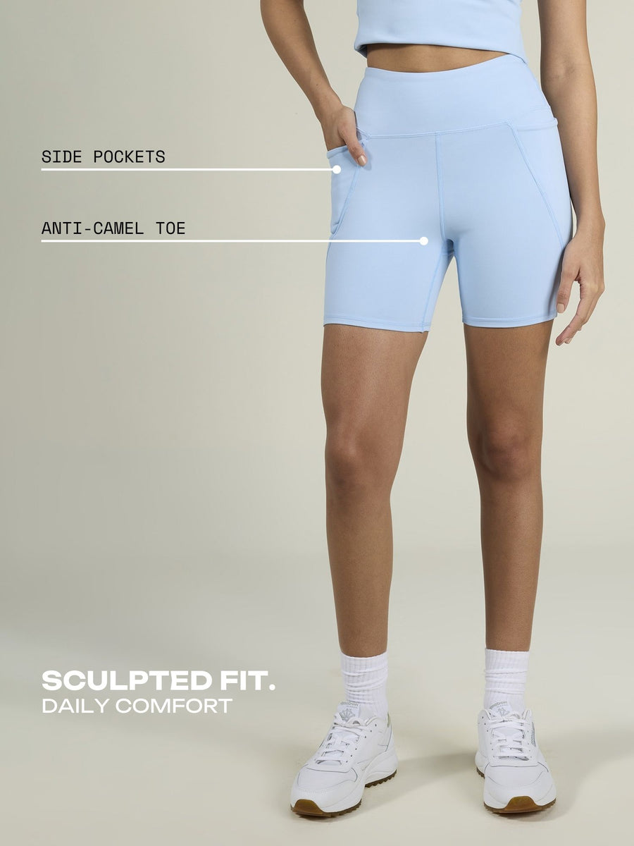 Ice Blue Sculpt Booty Shorts | High-Waisted & Supportive – Cava – CAVA ...